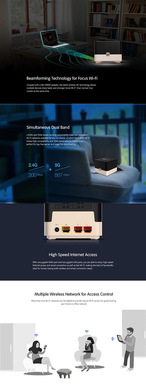 TOTOLINK Smart Home Mesh WiFi System T10 3 Pack 1200Mbps Dual Band Concurrent Wireless Unifi