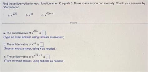solved find the antiderivative for each function when c