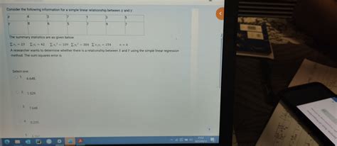 Consider The Following Information For A Simple Linear Relationship Betwe
