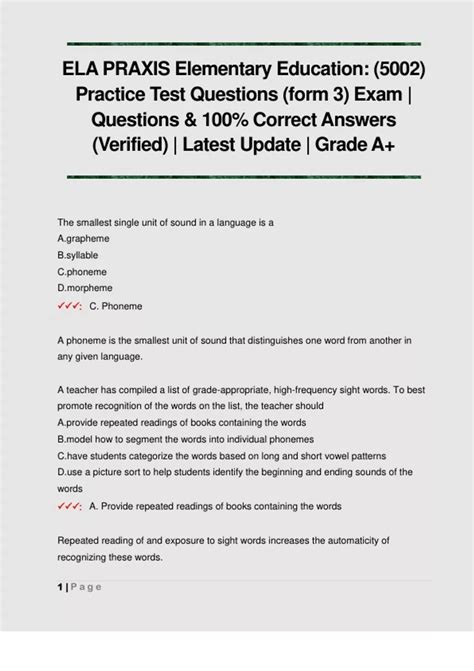 Praxis Elementary Education Math 5003 Exam Pack Questions And 100 Correct Answers Verified