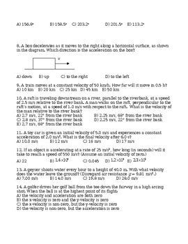 KINEMATICS QUIZ WITH ANSWERS Physics Quiz Displacement Velocity Acceleration