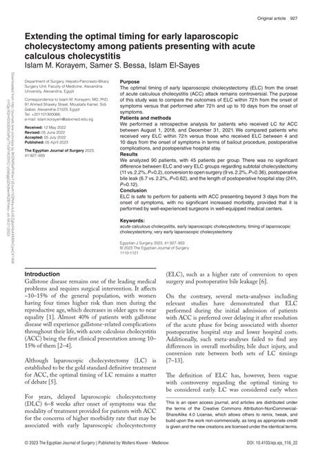 Pdf Extending The Optimal Timing For Early Laparoscopic Cholecystectomy Among Patients
