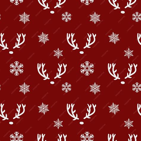 Premium Vector Christmas Deer Horns Seamless Pattern On On Red
