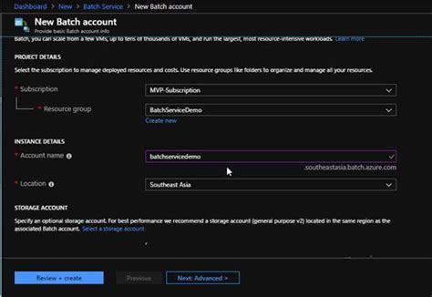 Deploying An Azure Batch Job From Azure Portal