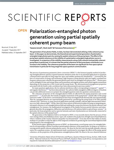 Pdf Polarization Entangled Photon Generation Using Partial Spatially Coherent Pump Beam
