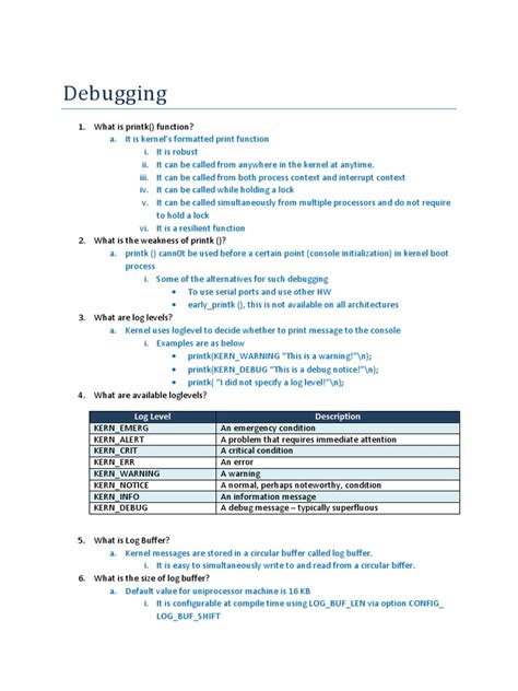 Debugging Log Level Description Pdf Debugging Computer Data