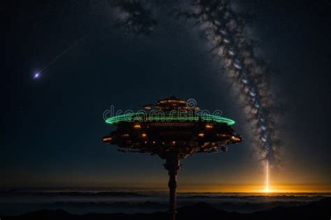 Flightpath Of Alien Spaceship Over Distant Planet Stock Illustration Illustration Of