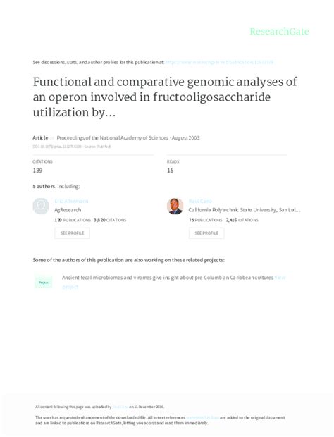 Pdf Functional And Comparative Genomic Analyses Of An Operon Involved