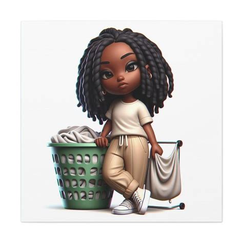 Chibi Girl Does Laundry Matte Canvas Stretched 125 Etsy