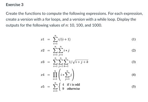 solved create the functions to compute the following