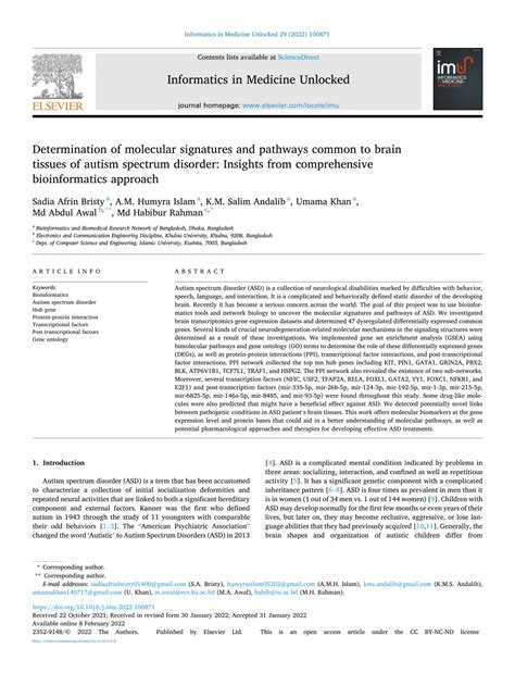 Pdf Determination Of Molecular Signatures And Pathways Common To Brain Tissues Of Autism