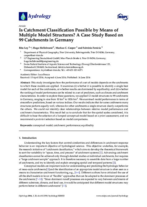Pdf Is Catchment Classification Possible By Means Of Multiple Model
