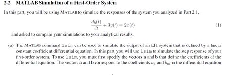 Solved 22 Matlab Simulation Of A First Order System In This