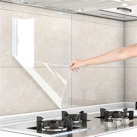 Yootiko Kitchen Stove Backsplash Clear Wall Protector Electrostatic Wall Protective Film Plastic
