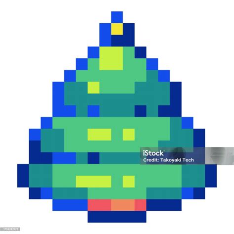 픽셀 아트 크리스마스 트리입니다 레트로 8 비트 스타일 메리 크리스마스와 새해 복 많이 받으세요 겨울 휴일 그림입니다 스티커