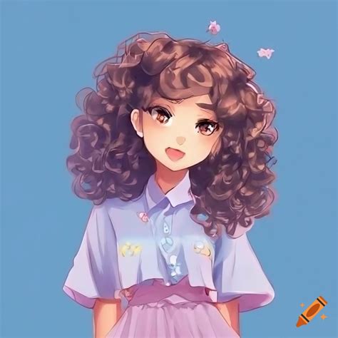 Pretty Anime Girl With Curly Brown Hair