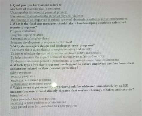 Solved 1-Quid pro quo harassment refers to Any form of | Chegg.com