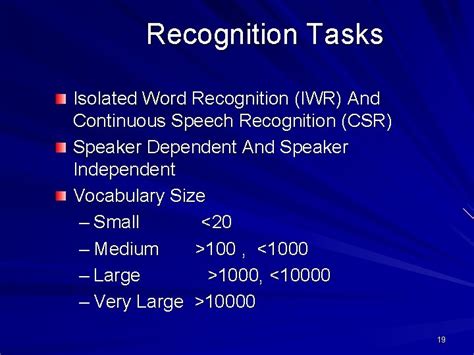 Speech Recognition Principles Speech Recognition Concepts Speech Recognition