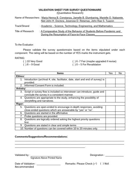 Validating Sheet Pdf