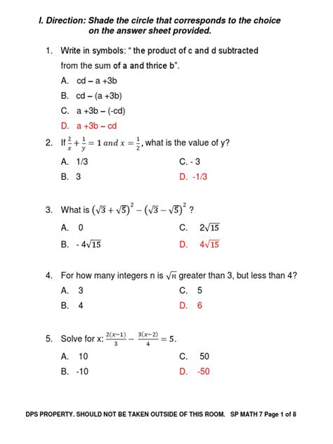 2q Grade 7 Special Math Questions Pdf Polynomial Discrete Mathematics