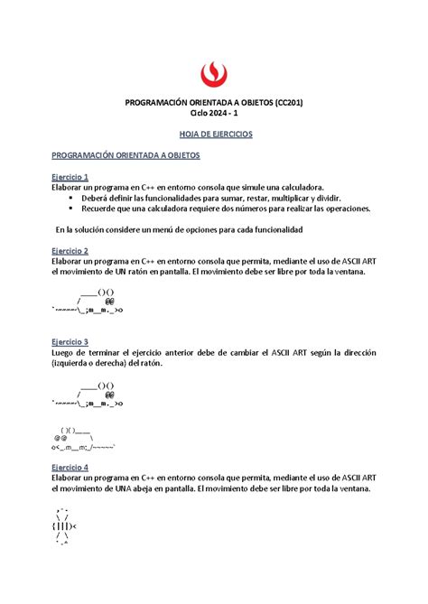 Hoja De Ejercicios Unidad 1 ProgramaciÓn Orientada A Objetos Cc 201 Ciclo 202 4 1 Hoja De