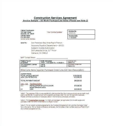 77 Printable Construction Job Invoice Template In Word For Construction