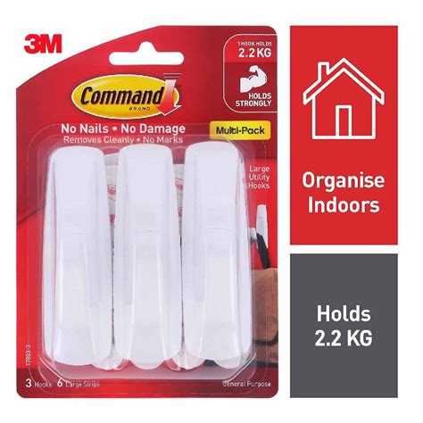 3m Command 17003 3 Large Hooks Value Pack 3 Hooks 6 Strips 2kg