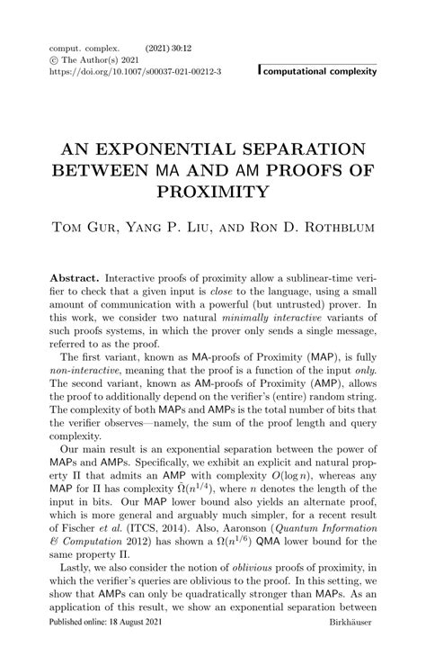 Pdf An Exponential Separation Between Ma And Am Proofs Of Proximity