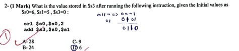 solved 1 mark what is the value stored in s3 after