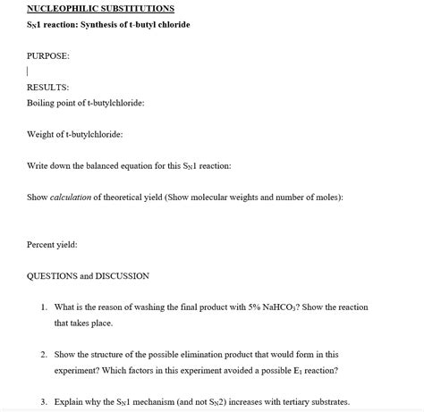 Solved Nucleophilic Substitutions Sn1 Reaction Synthesis Of