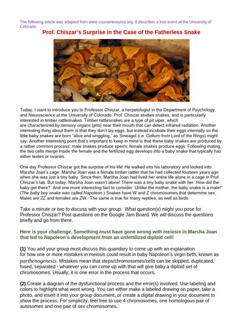 Parthenogenesis In Timber Rattlesnakes Pdf Snake Sex
