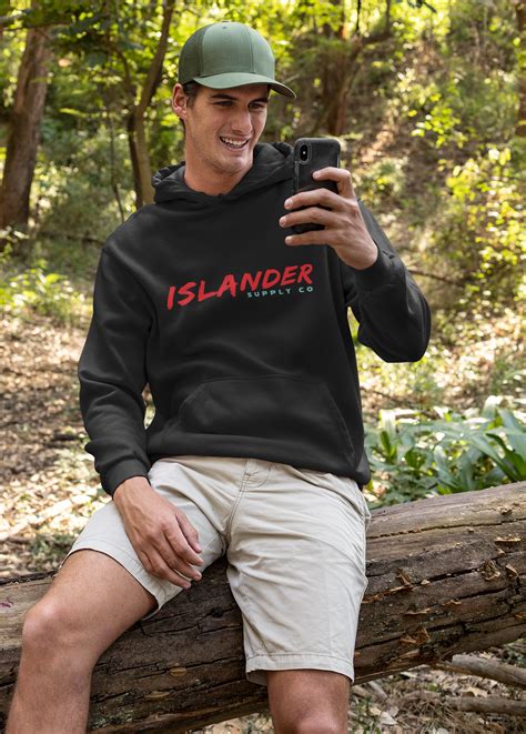 Unisex Islander Signature Hoodie Black With Redblue Print