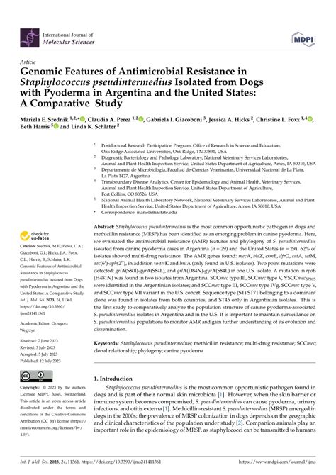 Pdf Genomic Features Of Antimicrobial Resistance In Staphylococcus Pseudintermedius Isolated