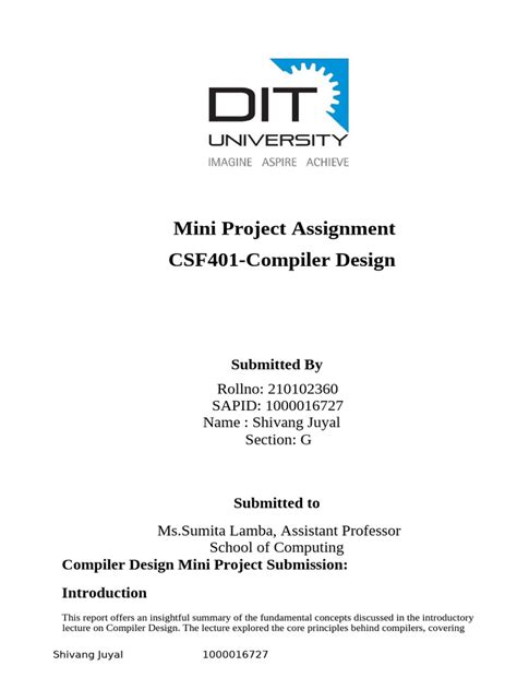 compiler design mini project shivang pdf pdf compiler parsing