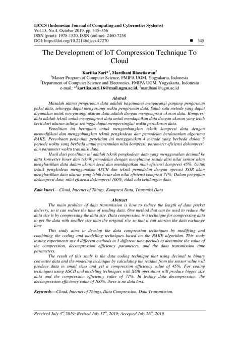 Pdf The Development Of Iot Compression Technique To Cloud
