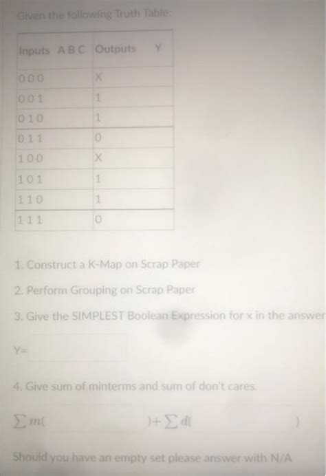 solved given the following truth table 1 construct a k map