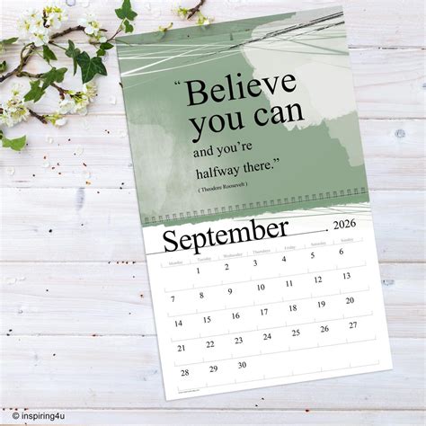 2026 Inspirational Wall Calendar With Quotes Monthly Motivational