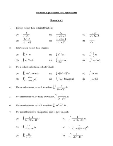 Advanced Applied Higher Mathematics Worksheets X11 Unit 1 Summary