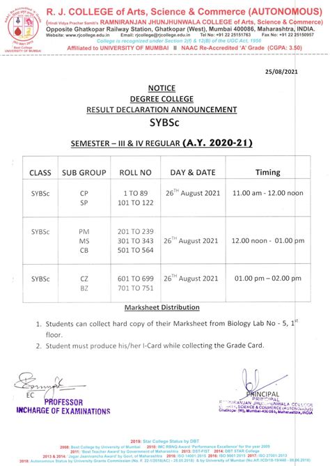 Result Declaration Announcement Sybsc Semester Ii And Iv Regular Ay