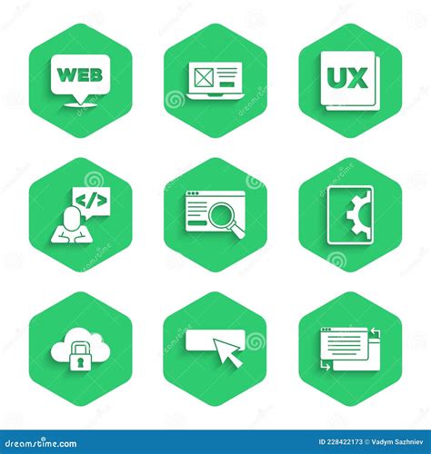 Set UI Or UX Design Web Development Cloud Computing Lock Front End