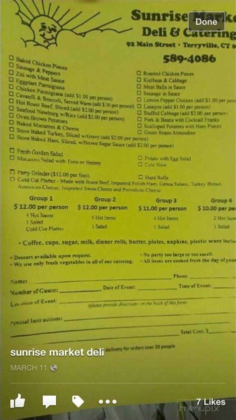Menu Of Sunrise Deli In Terryville Ct 06786