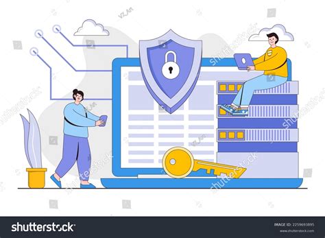 Cyber Security Vector Illustration Concept Characters Stock Vector