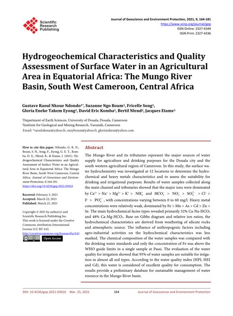 Pdf Hydrogeochemical Characteristics And Quality Assessment Of