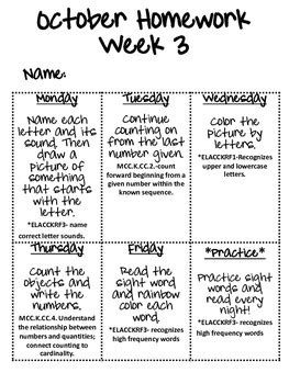 October Homework By Rebecca Norrod TPT