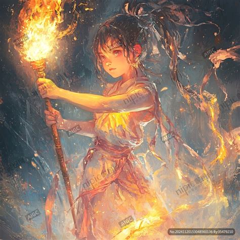 Ai创作图仙女棒插画 圣火少女 放烟花的少女 提灯女神 火雷娘娘 火焰拟人形象 哪吒出世 神仙棒 祝融播火 火焰传说 火焰拟人 二次元插画 二次元梦幻插画 人火曰火 持火炬的得墨忒耳像
