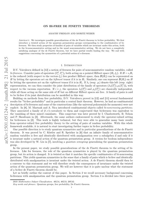 Pdf On Bi Free De Finetti Theorems