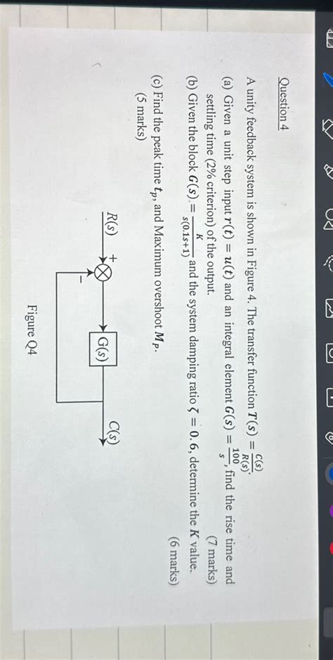Solved Question 4a Unity Feedback System Is Shown In Figure