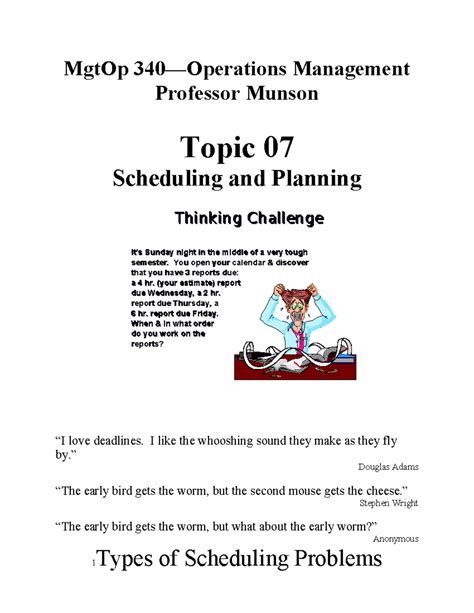 Mgtop 340 07 Scheduling And Planning Mgtop 340—operations Management Professor Munson