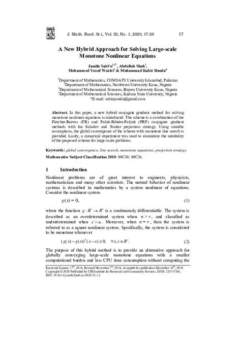 Pdf A New Hybrid Approach For Solving Large Scale Monotone Nonlinear Equations