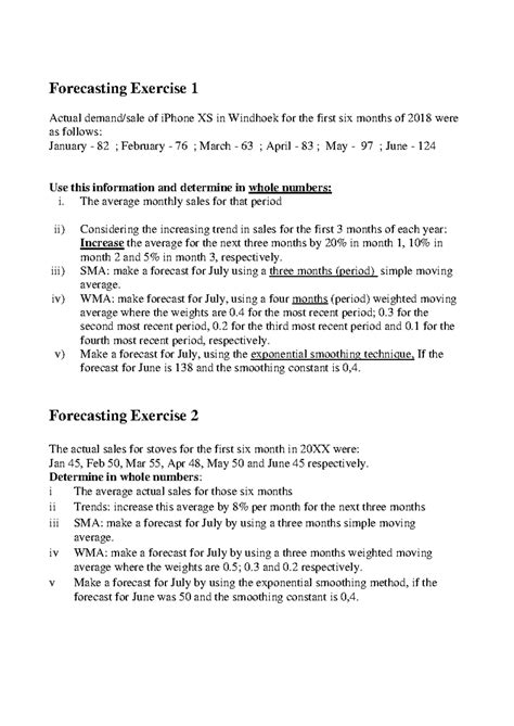 Forecasting Exercises 111427 Forecasting Exercise 1 Actual Demand